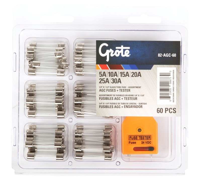 Fuse Assortment Kits, Assortment, 1/4" X 1 1/4" Glass Fuses W/ Tester ...
